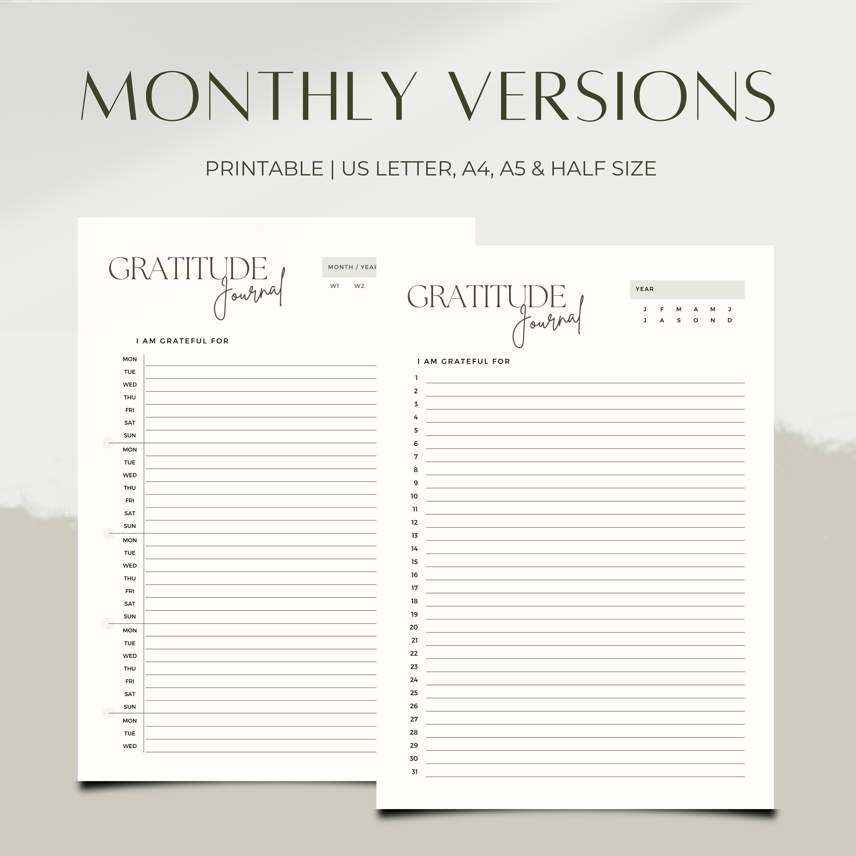 Weekly Gratitude Journal Printable Template, Monthly Gratitude ...