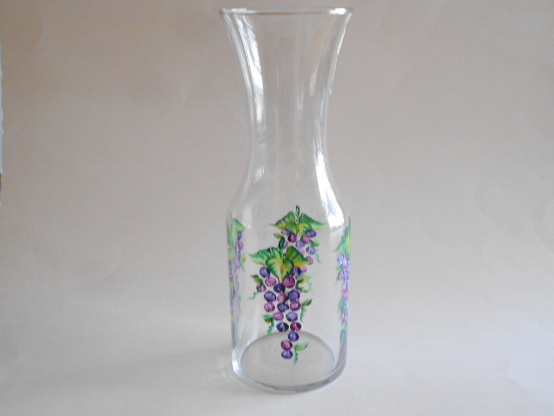 Hand Painted Purple and Pure Magenta Grapes Wine Carafe, Glass Juice ...
