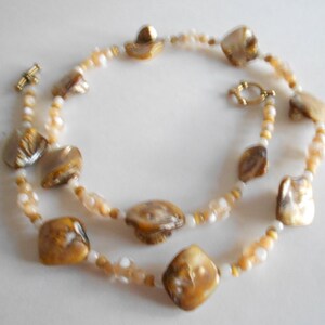 Beige Beads Necklace Tan Shell Beads MOP Shell Beads Tan Shell Necklace ...
