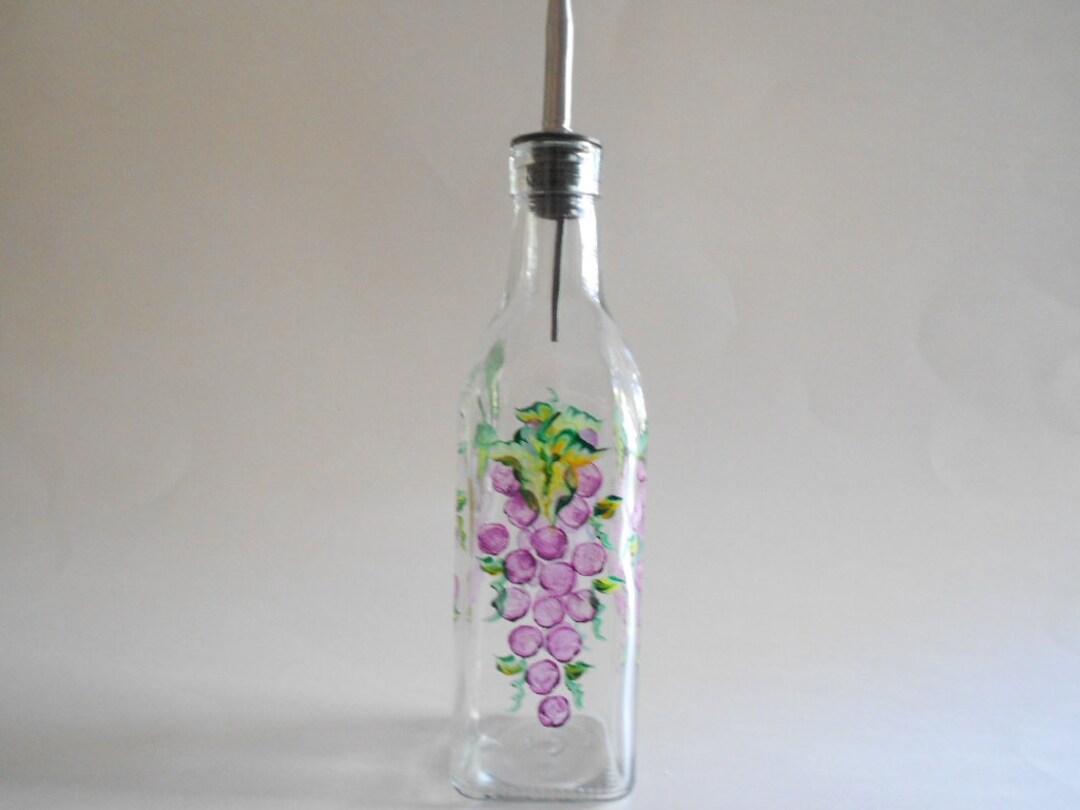 Hand Painted Pure Magenta Grapes Olive Oil Dispenser: Large Clear Glass ...