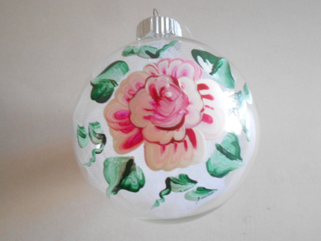 Red Rose Glass Ball Hand Painted Ball Glass Ball Ornament 3-1/4 Inches ...