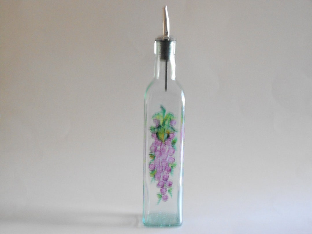 Hand Painted Pure Magenta Grapes Olive Oil Dispenser: Tall Green Glass ...