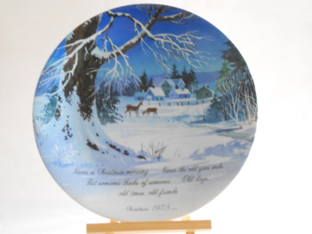 Winter Scene Blue White Plate Christmas 1973 Vintage 1973 Old Friends ...