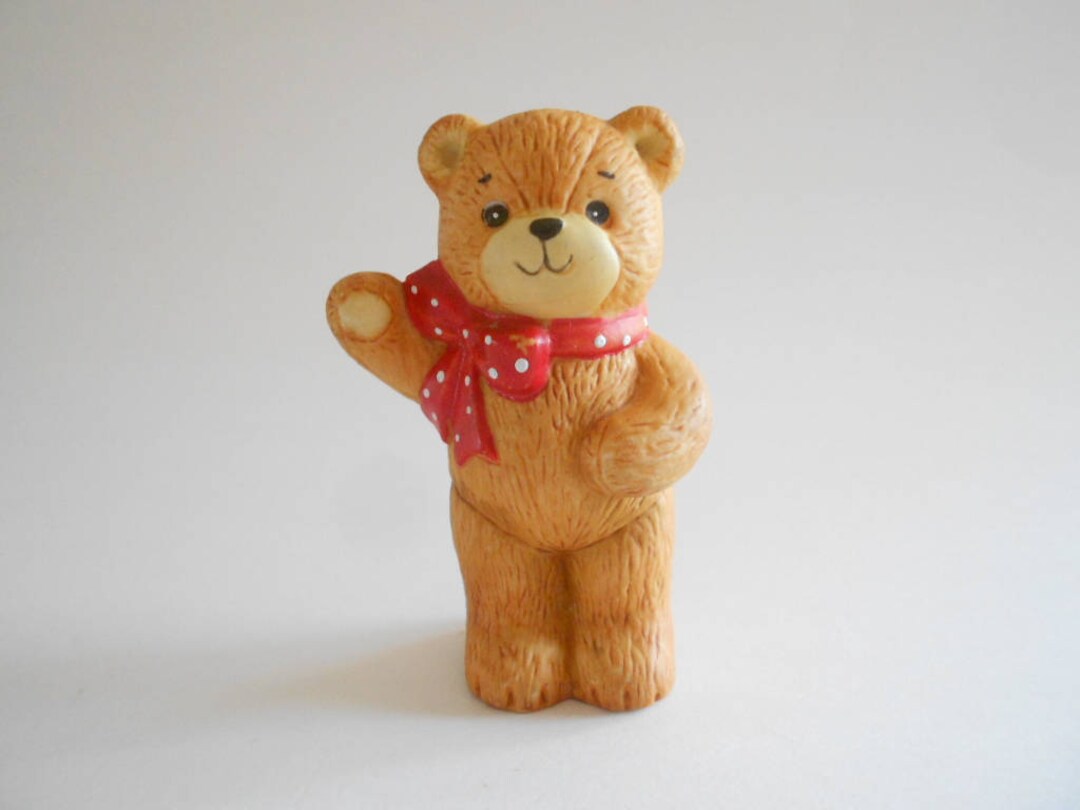 Bear Figurine Bear Statue Waving Hand Bear Red Bow Tie Vintage 1979 ...