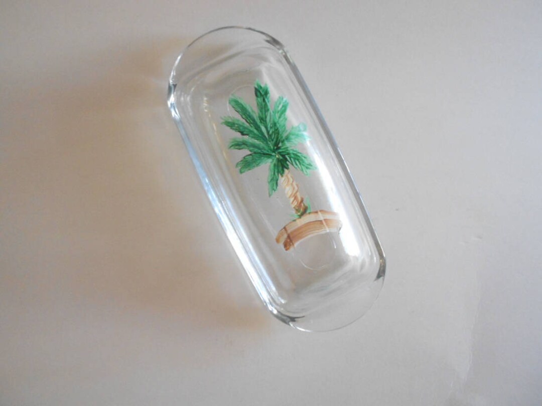 Hand Painted Palm Tree Glass Butter Dish - Etsy