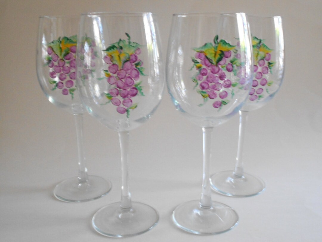 Hand Painted Pure Magenta Grapes Wine Glasses, Set of 4 - Etsy