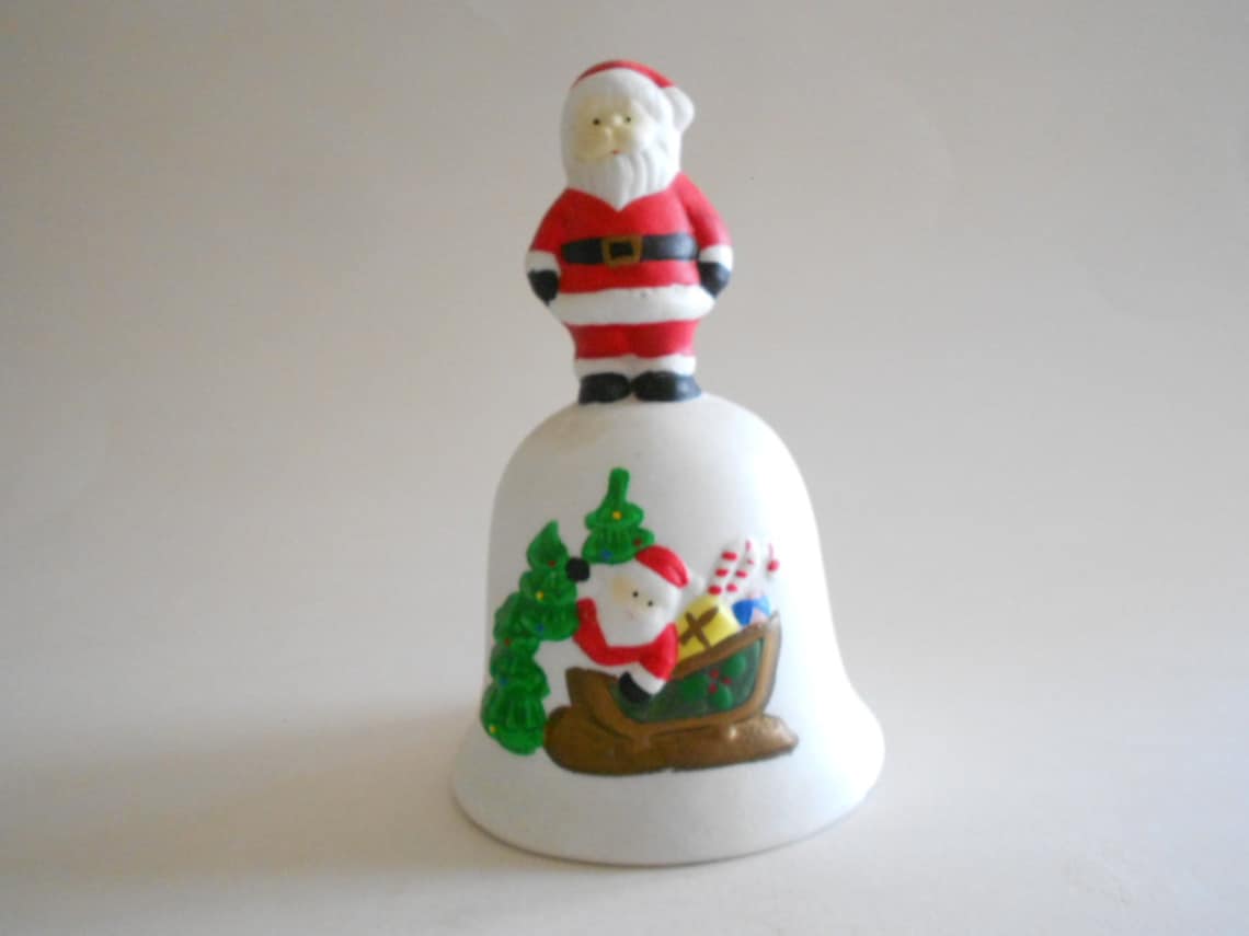 Santa Bell Christmas Bell Santa Handle Santa and Sleigh - Etsy