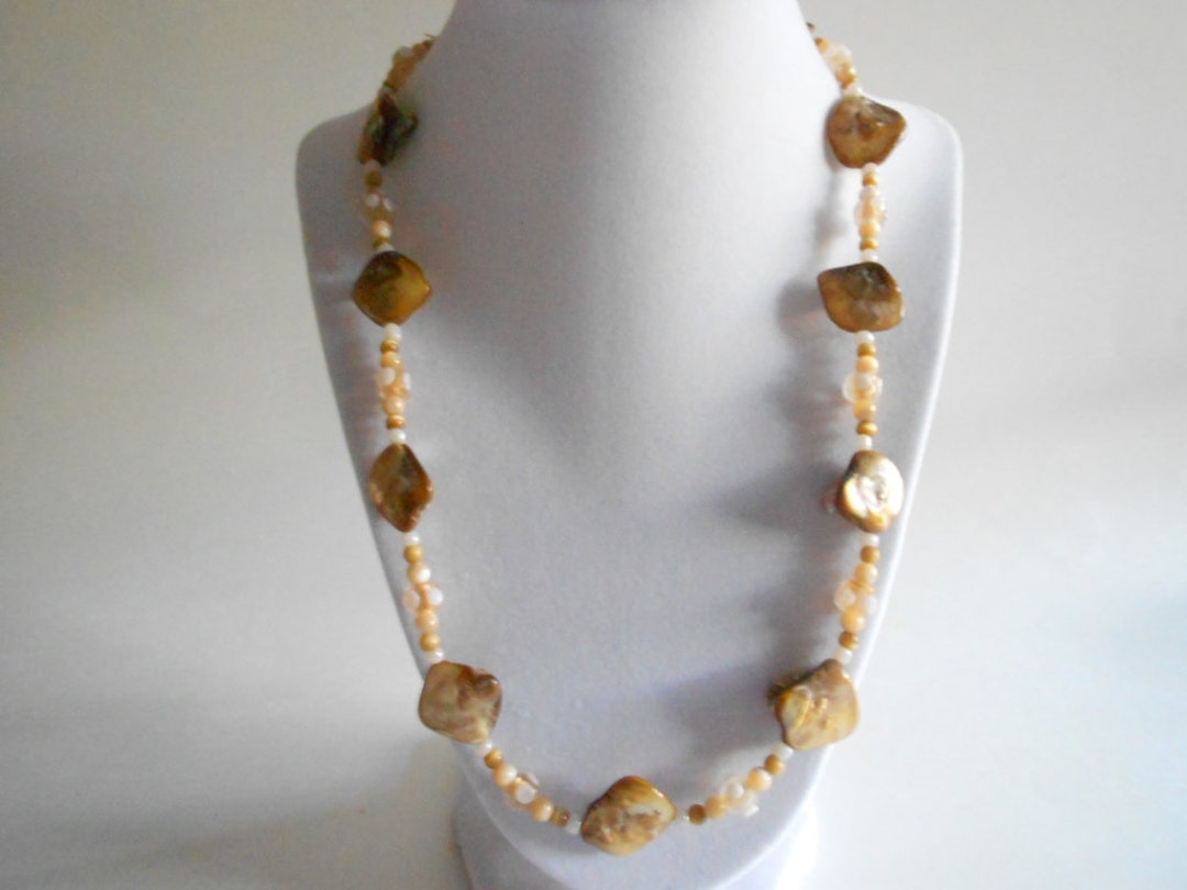 Beige Beads Necklace Tan Shell Beads MOP Shell Beads Tan Shell Necklace ...