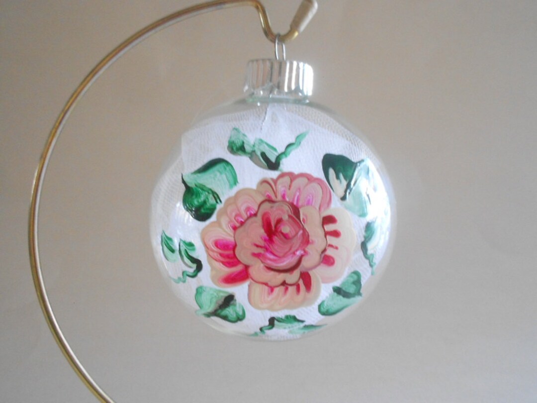 Red Rose Glass Ball Hand Painted Ball Glass Ball Ornament 3-1/4 Inches ...