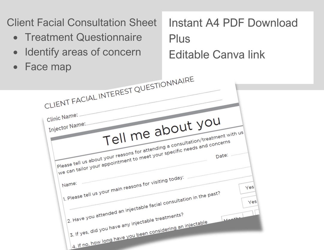 Client Facial Questionnaire Facial Skin/ Aesthetic Consultation Tool - Etsy