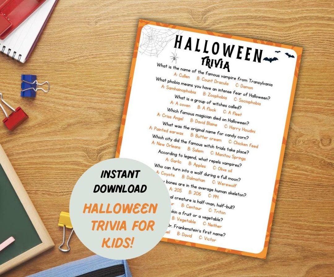 Halloween Trivia Printable Halloween Trivia Activity Game Holiday ...