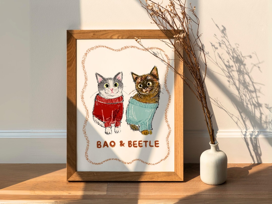 Custom Cat Portrait, Personalized Badly Drawn Pet, Whimsical Poster ...
