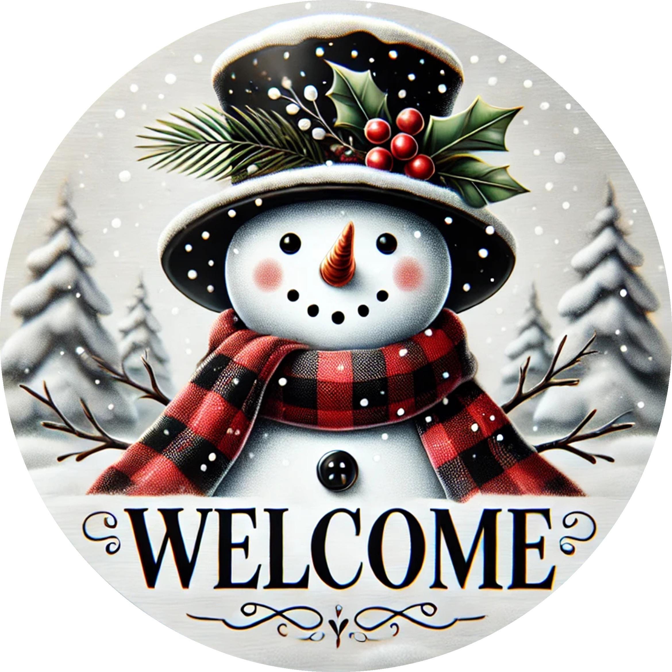 Frosty Welcome Wreath Sign, Metal Wreath Sign, Round Wreath Sign, Door ...