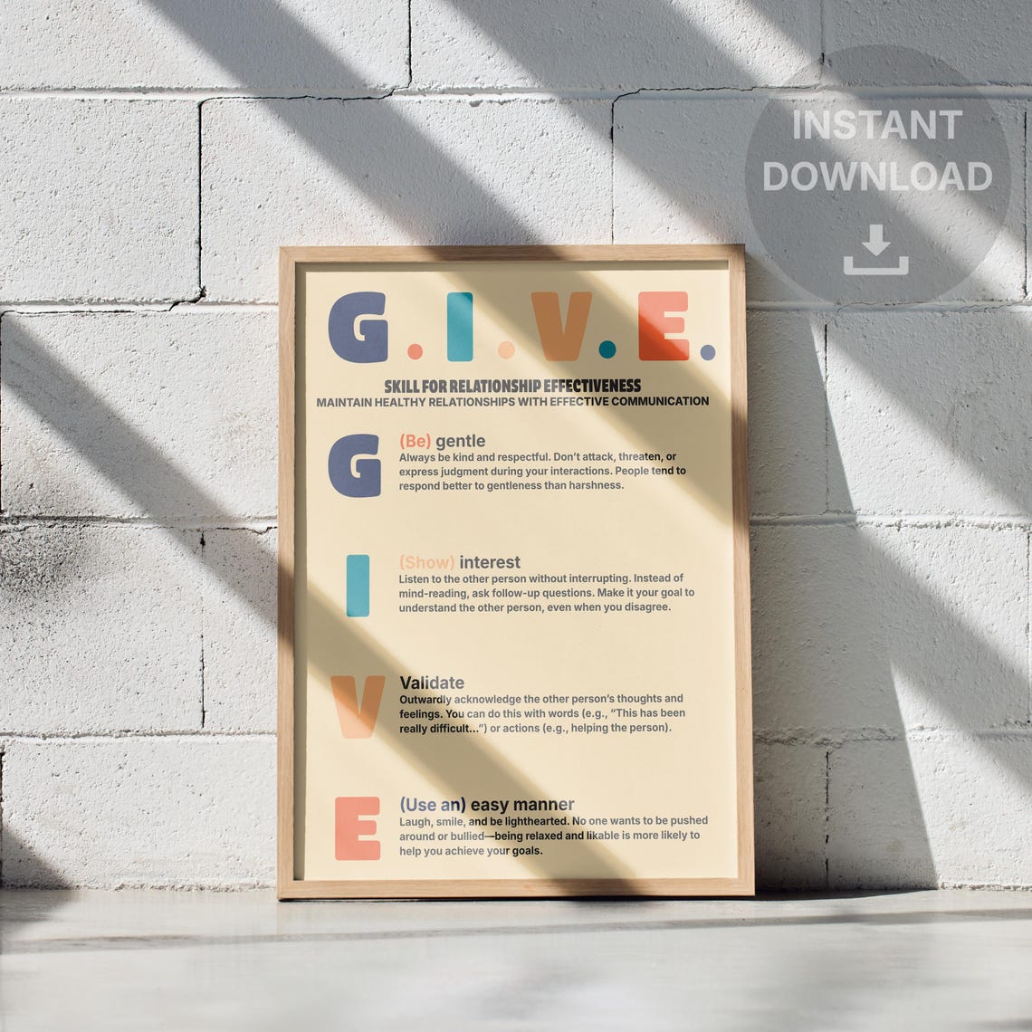 GIVE DBT Poster, Mental Health Poster, Therapy Poster, Therapist Office ...