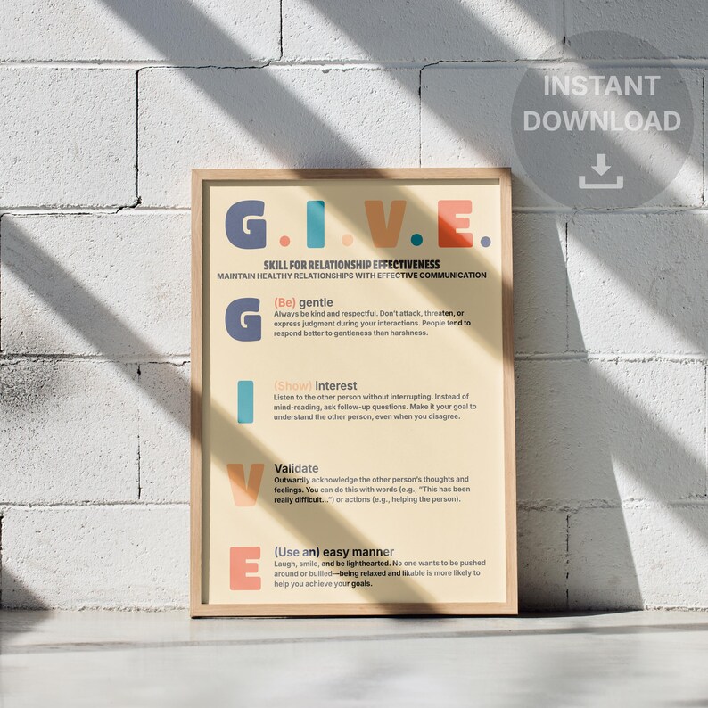 GIVE DBT Poster, Mental Health Poster, Therapy Poster, Therapist Office ...