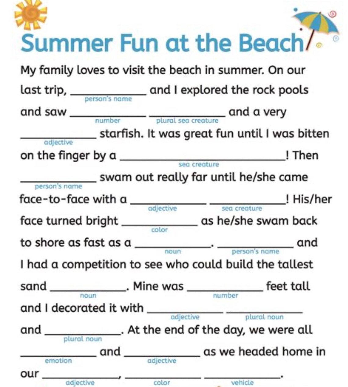 60 Pages of Fun Kids' Digital Printable Mad Libs,creative Writing ...