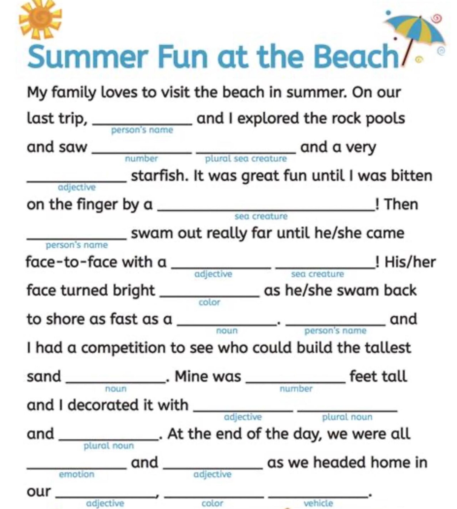 60 Pages of Fun Kids' Digital Printable Mad Libs,creative Writing ...