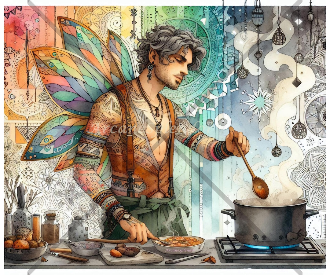 Handsome Fairy Chef With Stained Glass Wings - Digital Art Print - Etsy