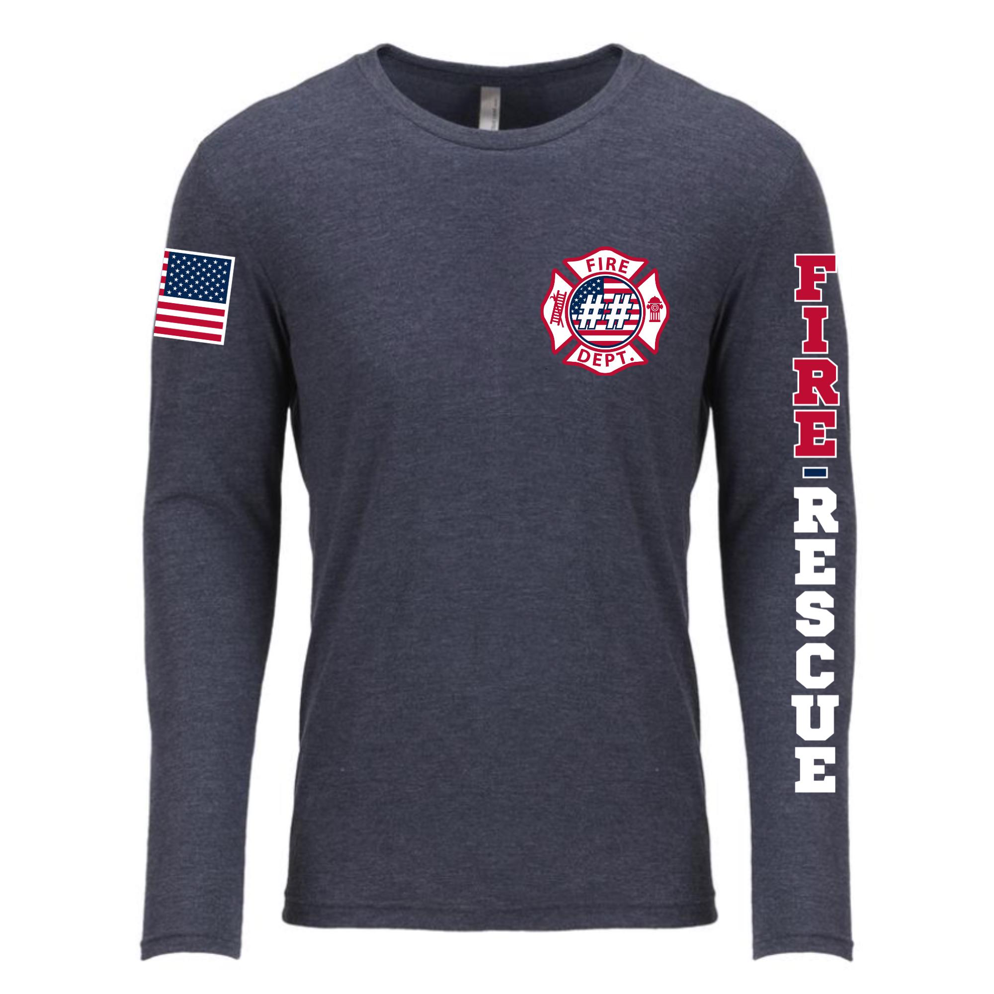 Customizable Fire Rescue / Fire Department - Flag Lettering Long Sleeve ...