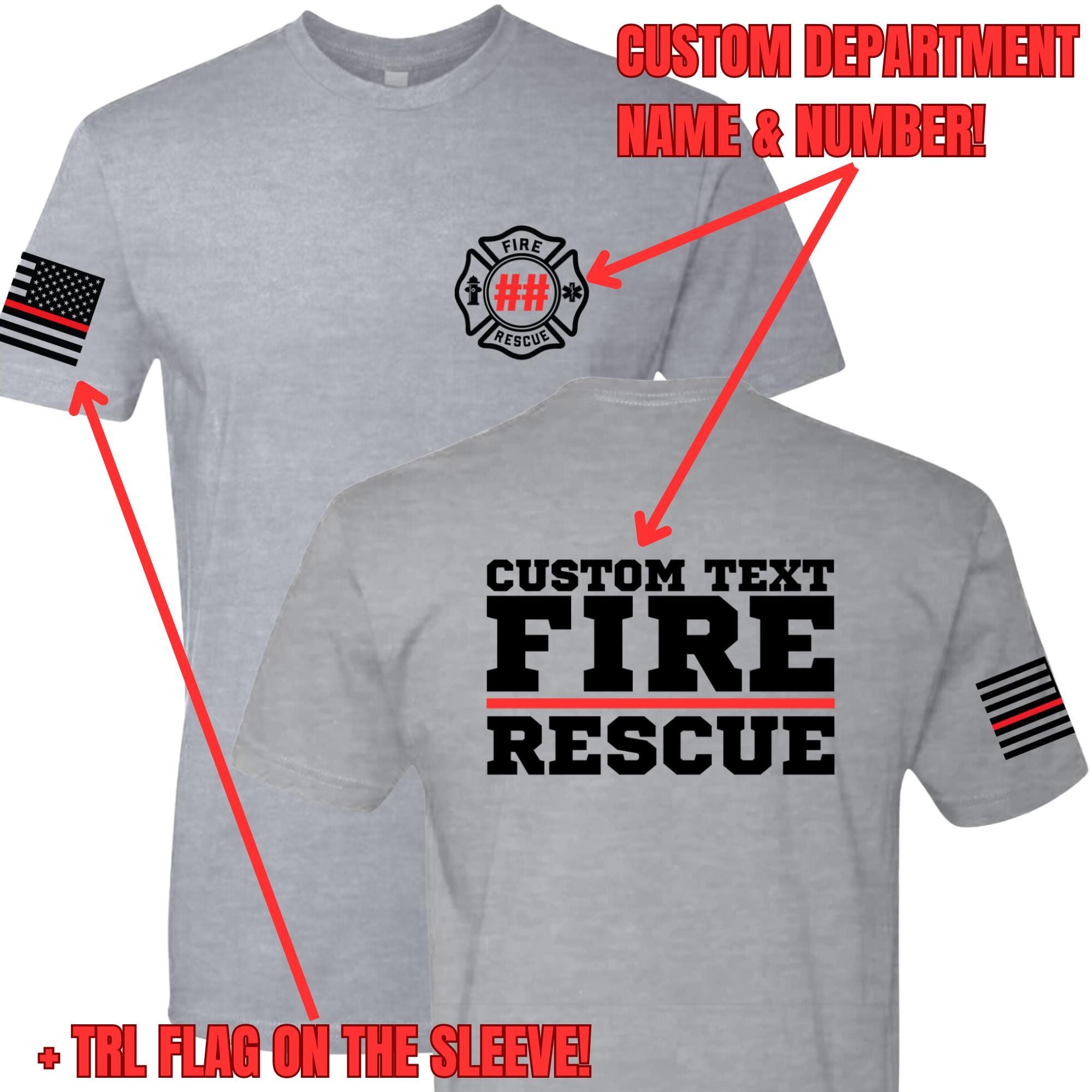 Custom Fire/rescue Shirt With Flag on Sleeve and Custom Number in ...