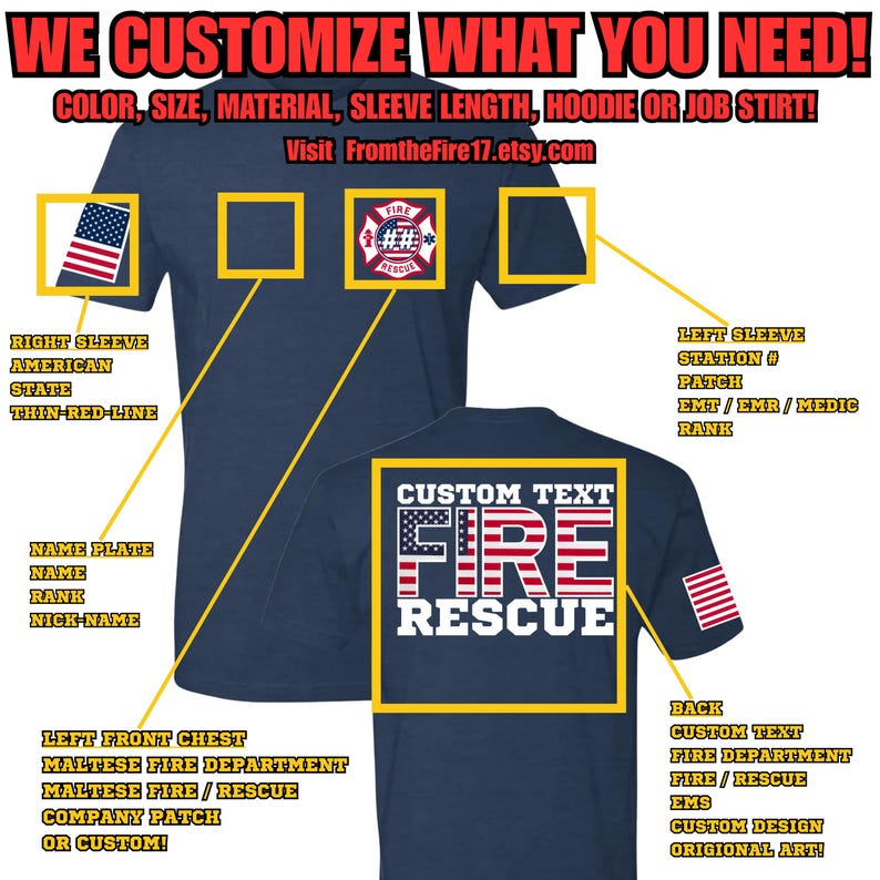 Custom Fire/rescue Shirt With Flag on Sleeve and Custom Number in ...