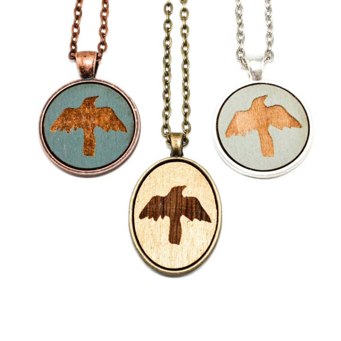 Crow Pendant Laser Engraved Hand Painted Wood choose Your - Etsy