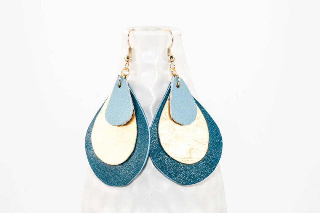 Leather Earrings - 3 Layer Teardrop (choose Your Color / Custom Made ...
