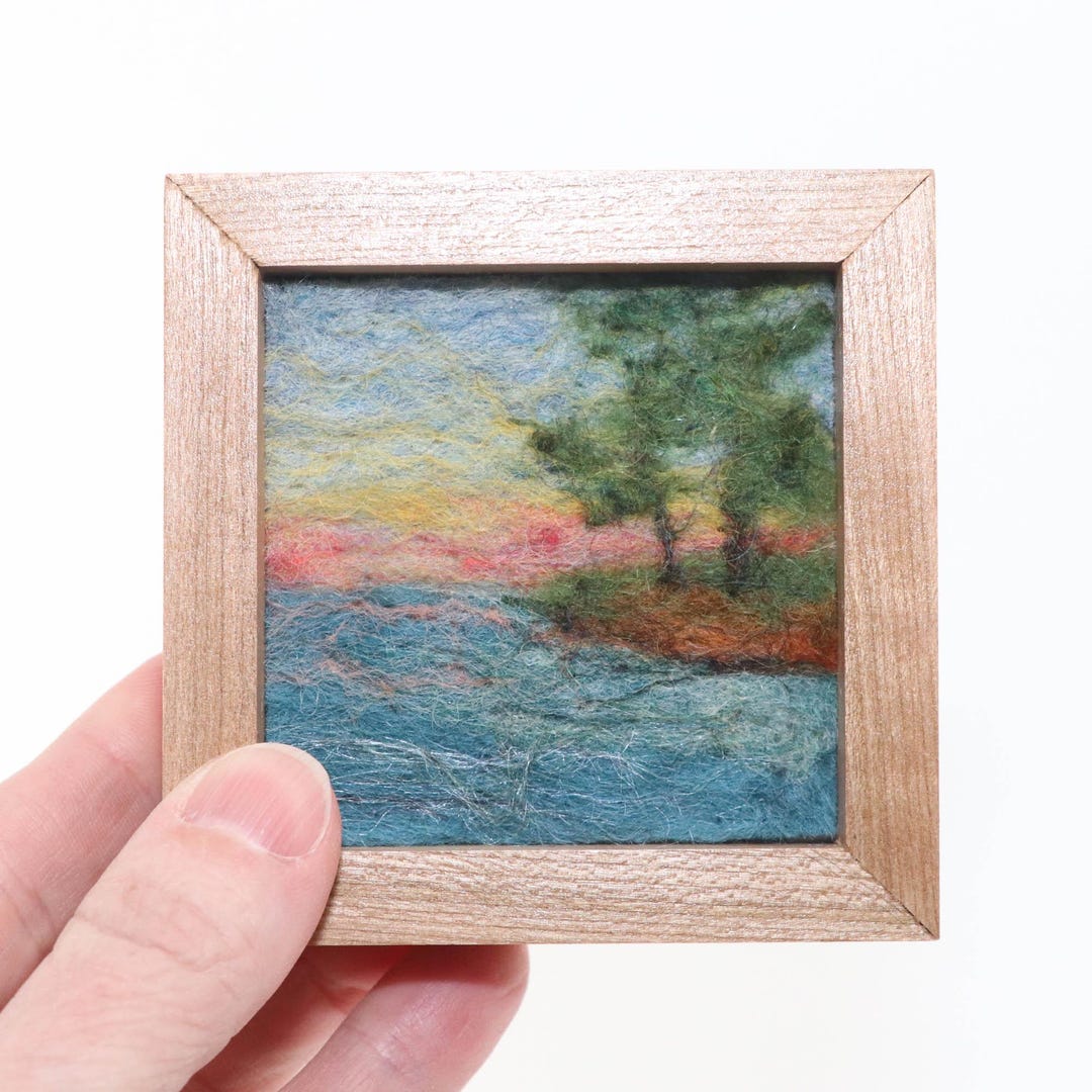 Mini Needle Felted Wool Landscape Painting, Jocassee Sunset (3x3) - Etsy