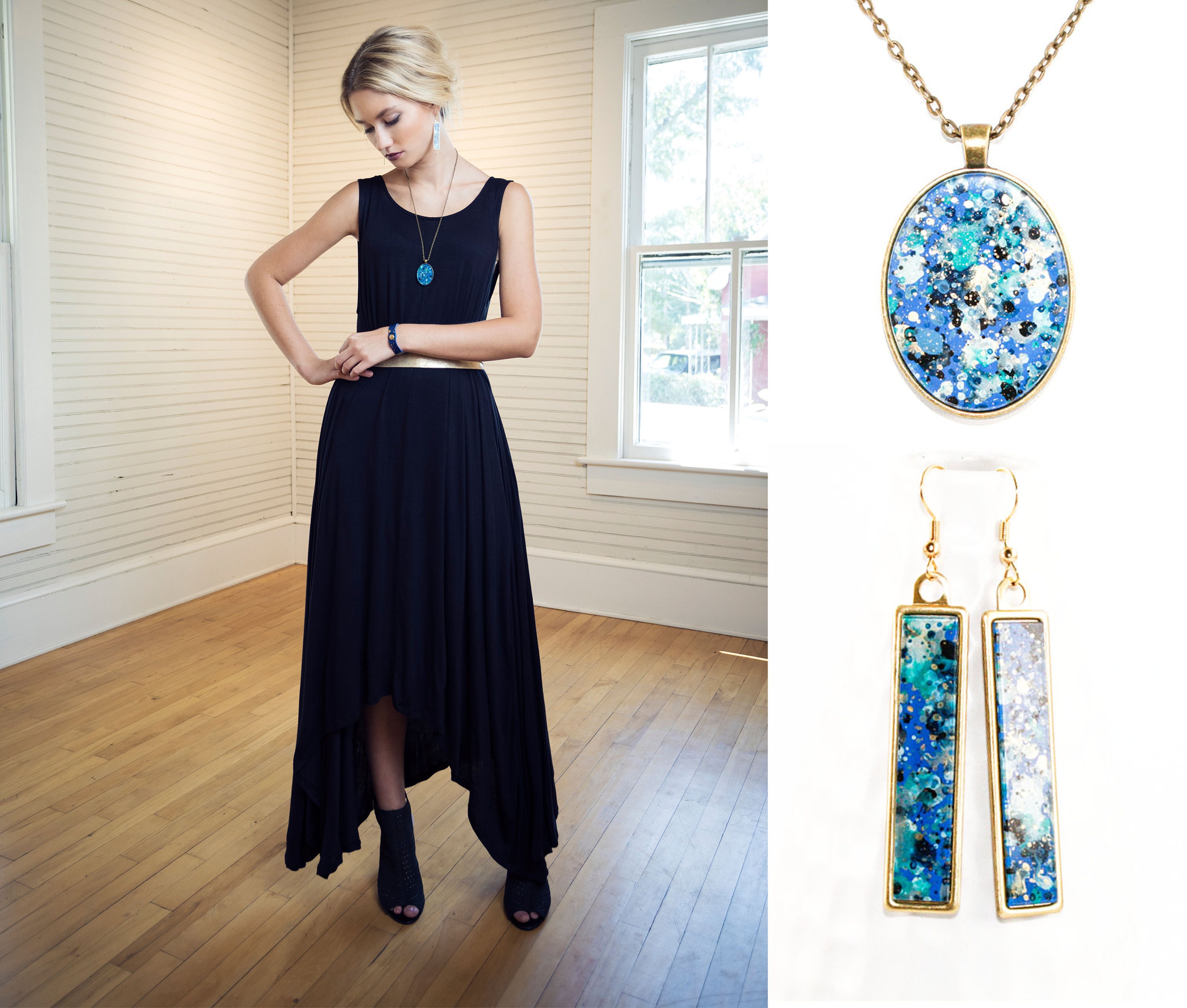 Splatter Painting Pendant Abstract Art Brass Oval Necklace | Etsy