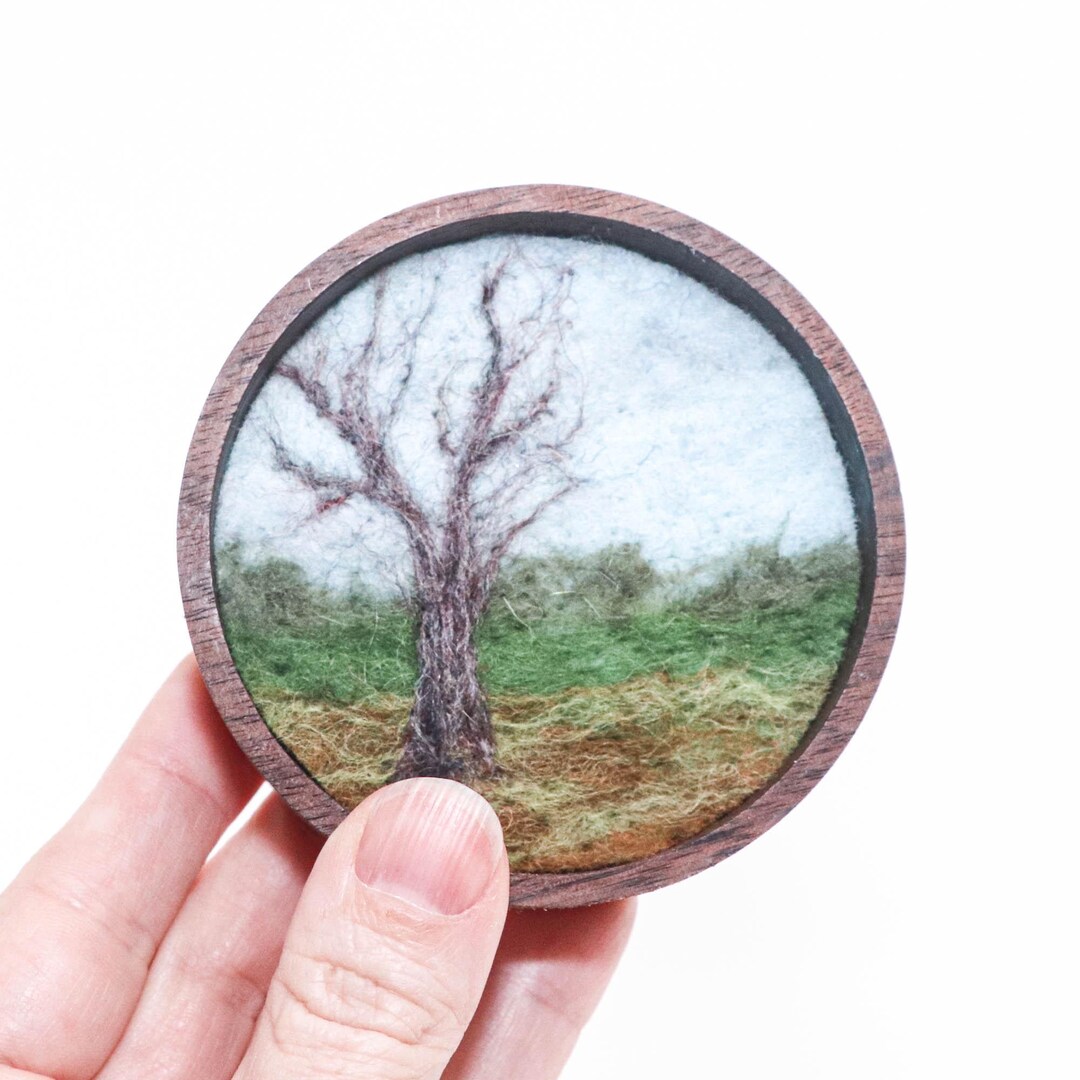 Mini Wool Landscape Painting, Needle Felted Fiber Art, Tree by the ...