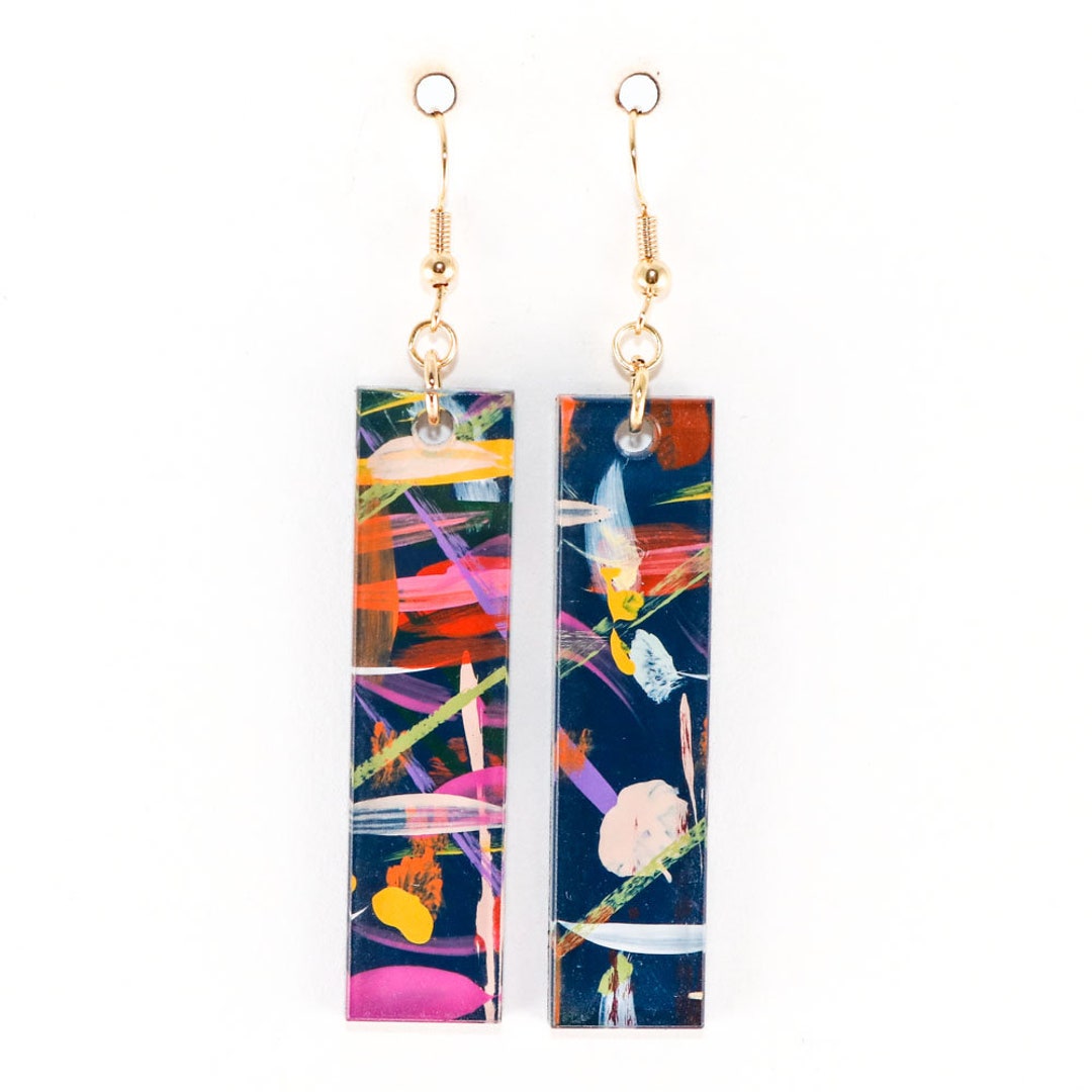 Abstract Painted Acrylic Dangle Earrings, Bar Style, Studio Graffiti ...