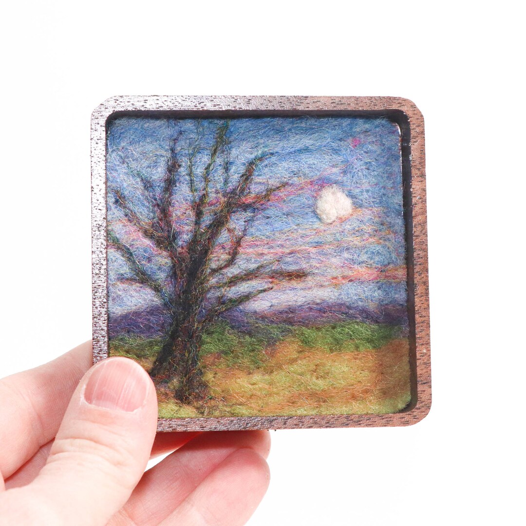 Mini Wool Landscape Painting, Needle Felted Fiber Art, Tree by ...