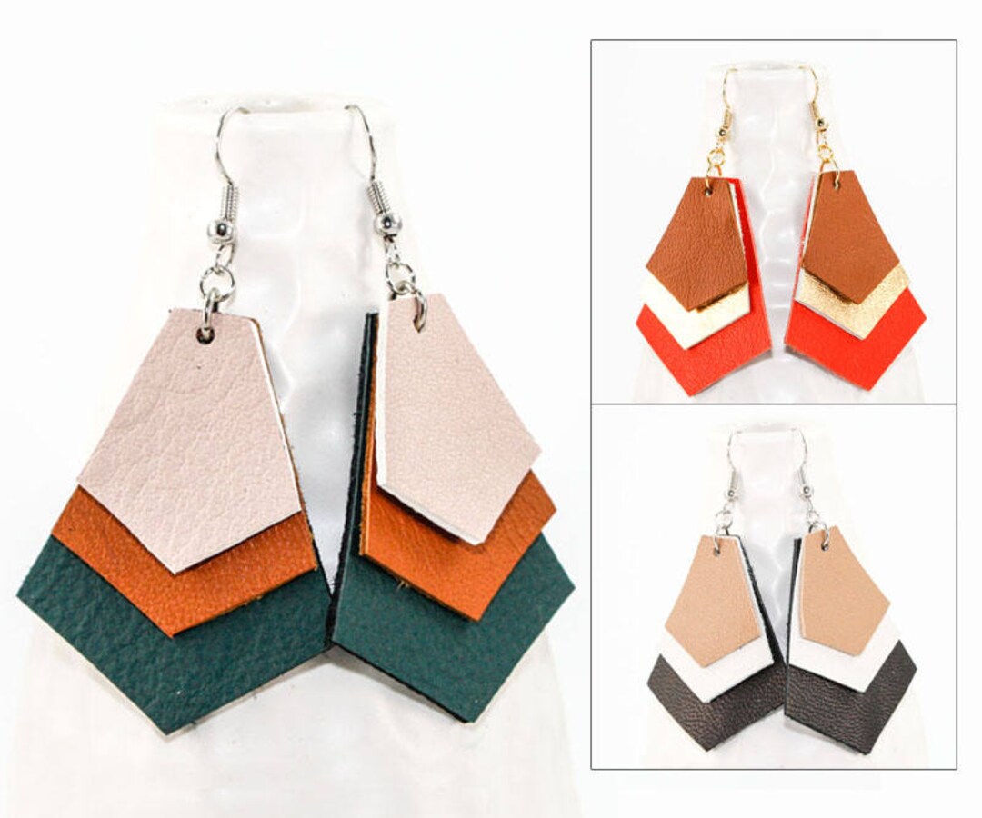 Leather Earrings Geometric Layers choose Your Color Custom Made ...