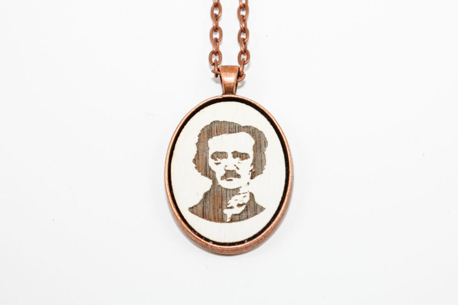 Edgar Allan Poe Pendant Necklace Laser Engraved Wooden Cameo Featuring ...