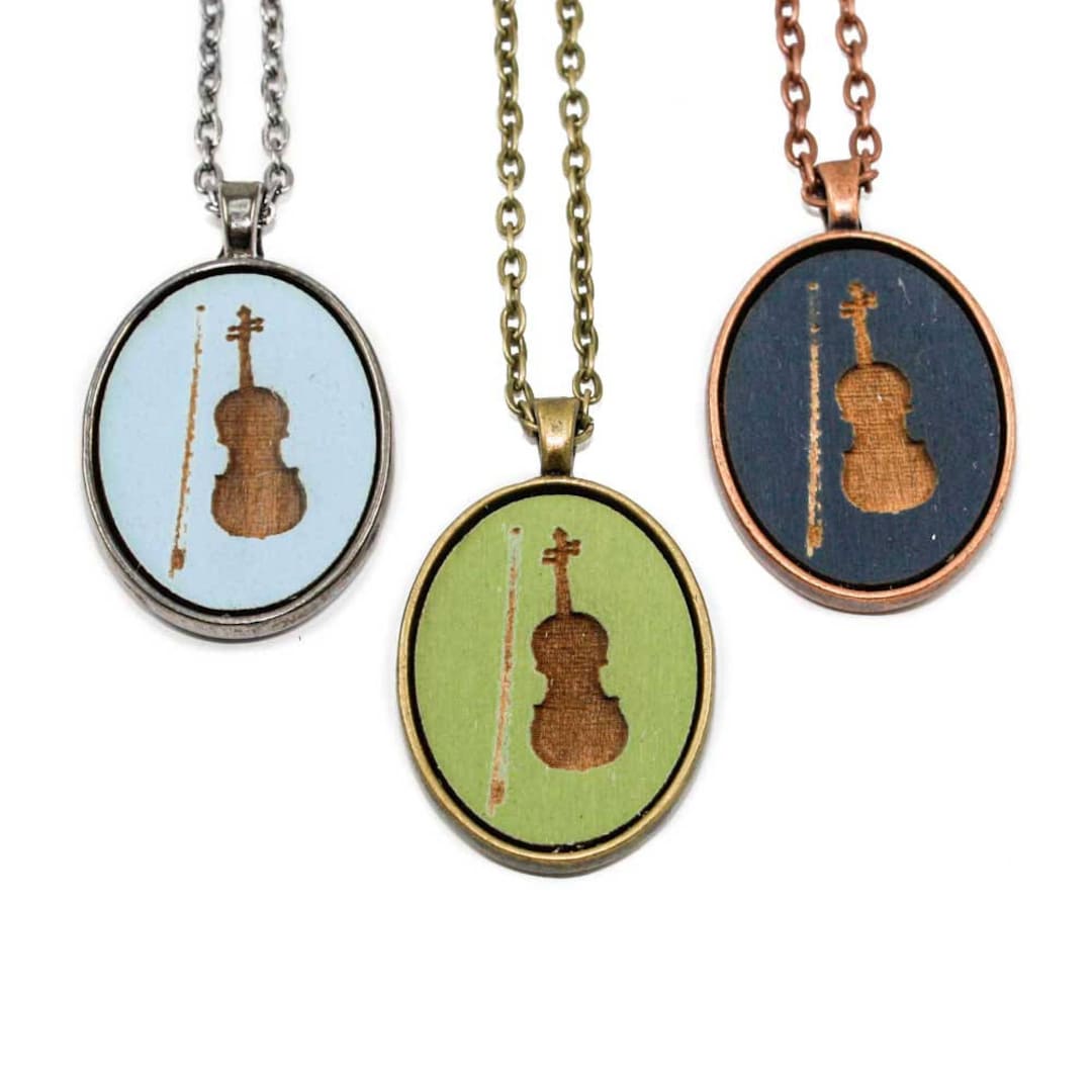 Violin Pendant - Laser Engraved Wooden Cameo (custom Made / Any Color ...