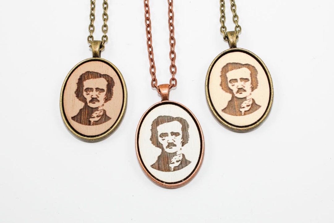 Edgar Allan Poe Pendant Necklace - Laser Engraved Wooden Cameo ...
