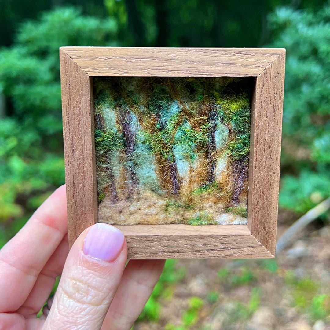 Mini Needle Felted Wool Landscape Painting, Mountain Forest (3x3) - Etsy