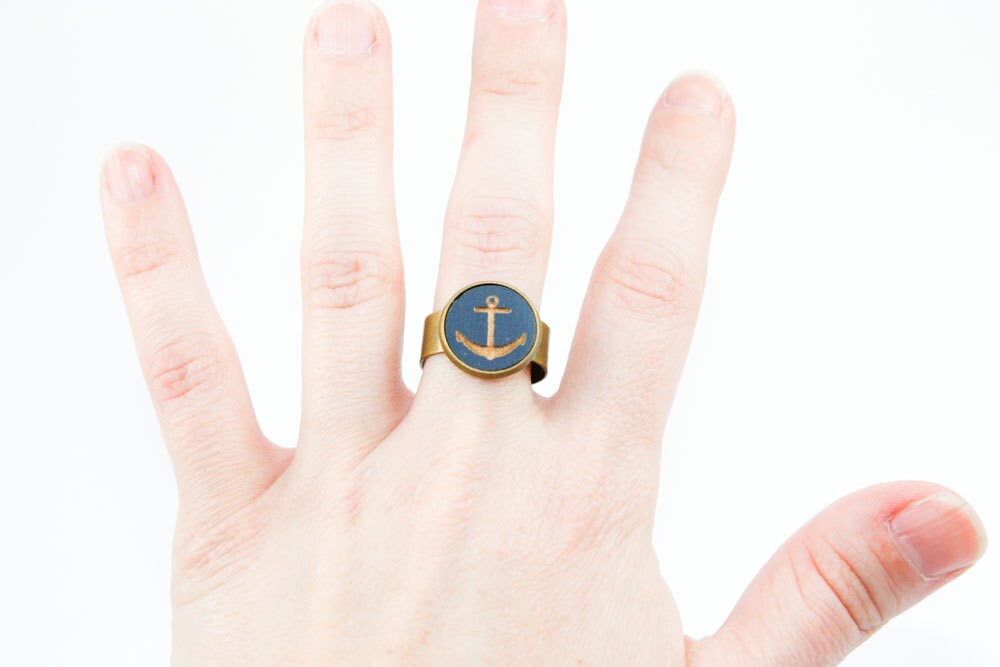 Anchor Ring Engraved Wood in Adjustable Setting choose Your | Etsy