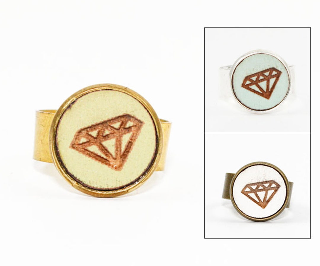 Geometric Diamond Design Ring Laser Cut Wood in Adjustable Setting ...