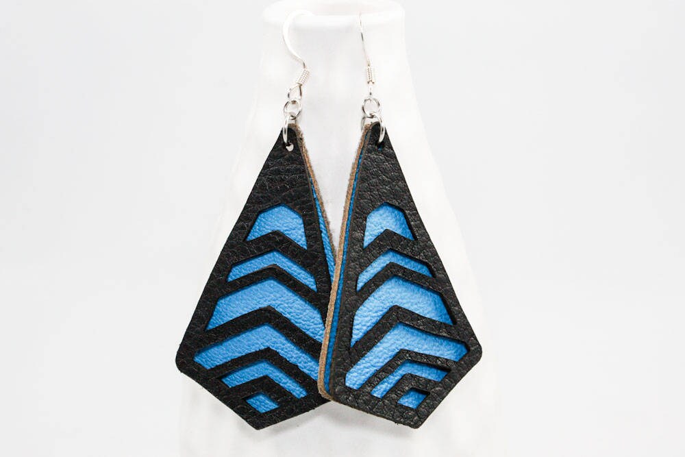 Laser Cut Leather Earrings - Geometric Chevron Pattern (choose Your ...