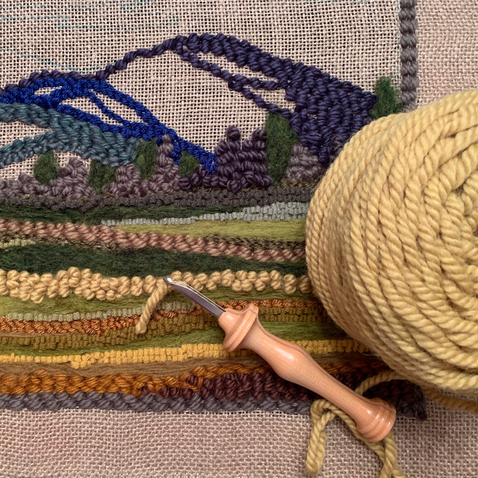 Fiber Art Landscape, Red Hills (20x40) Rug Hooking, Punching, Needle ...