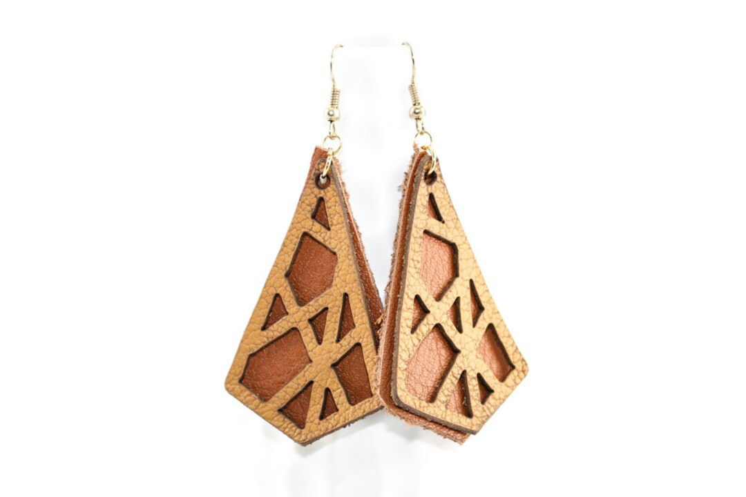 Laser Cut Leather Earrings - Geometric Crisscross Pattern (choose Your ...