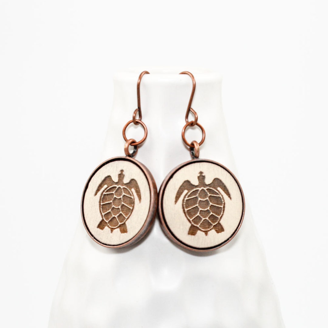 Sea Turtle Earrings - Laser Engraved Wood Jewelry With Sea Creature ...