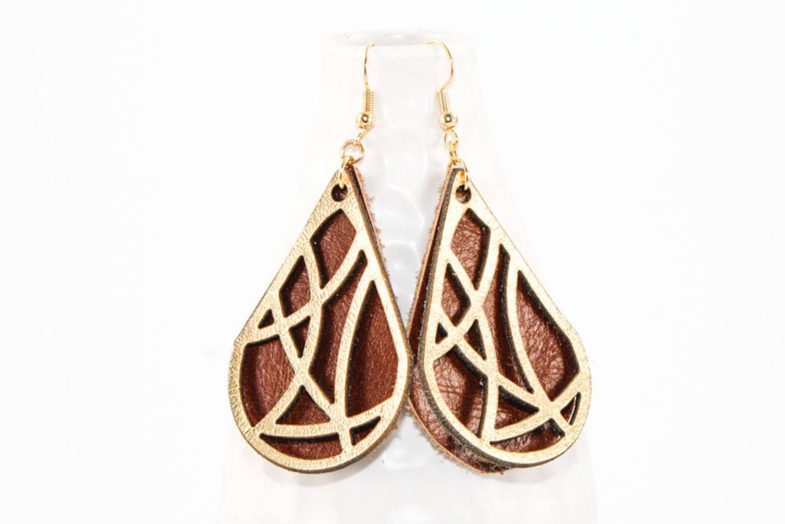 Laser Cut Leather Earrings Geometric Teardrop Pattern - Etsy