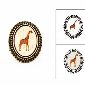 Giraffe Ring - Laser Engraved Wood in Adjustable Oval Setting (choose ...