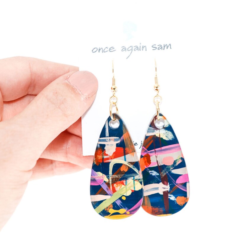 Abstract Painted Acrylic Dangle Earrings Teardrop Style - Etsy