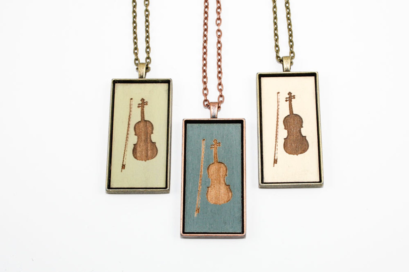 Violin Pendant Engraved Wooden Cameo Necklace Custom Made / | Etsy