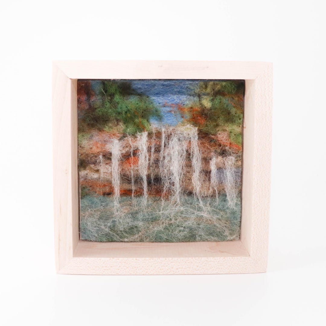 Needle Felted Wool Landscape Painting, Forest Waterfall 5x5 - Etsy