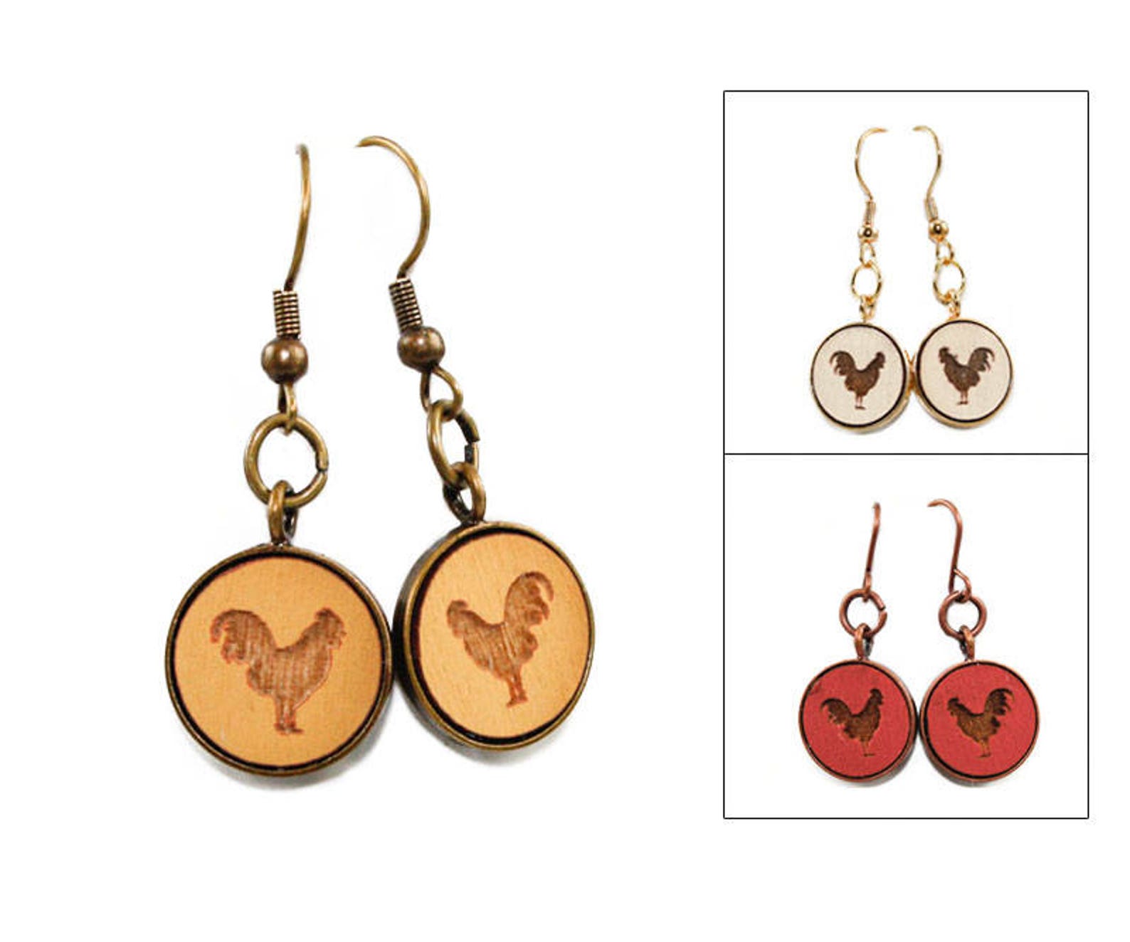 Rooster Dangle Earrings Laser Engraved Wood With Chicken - Etsy