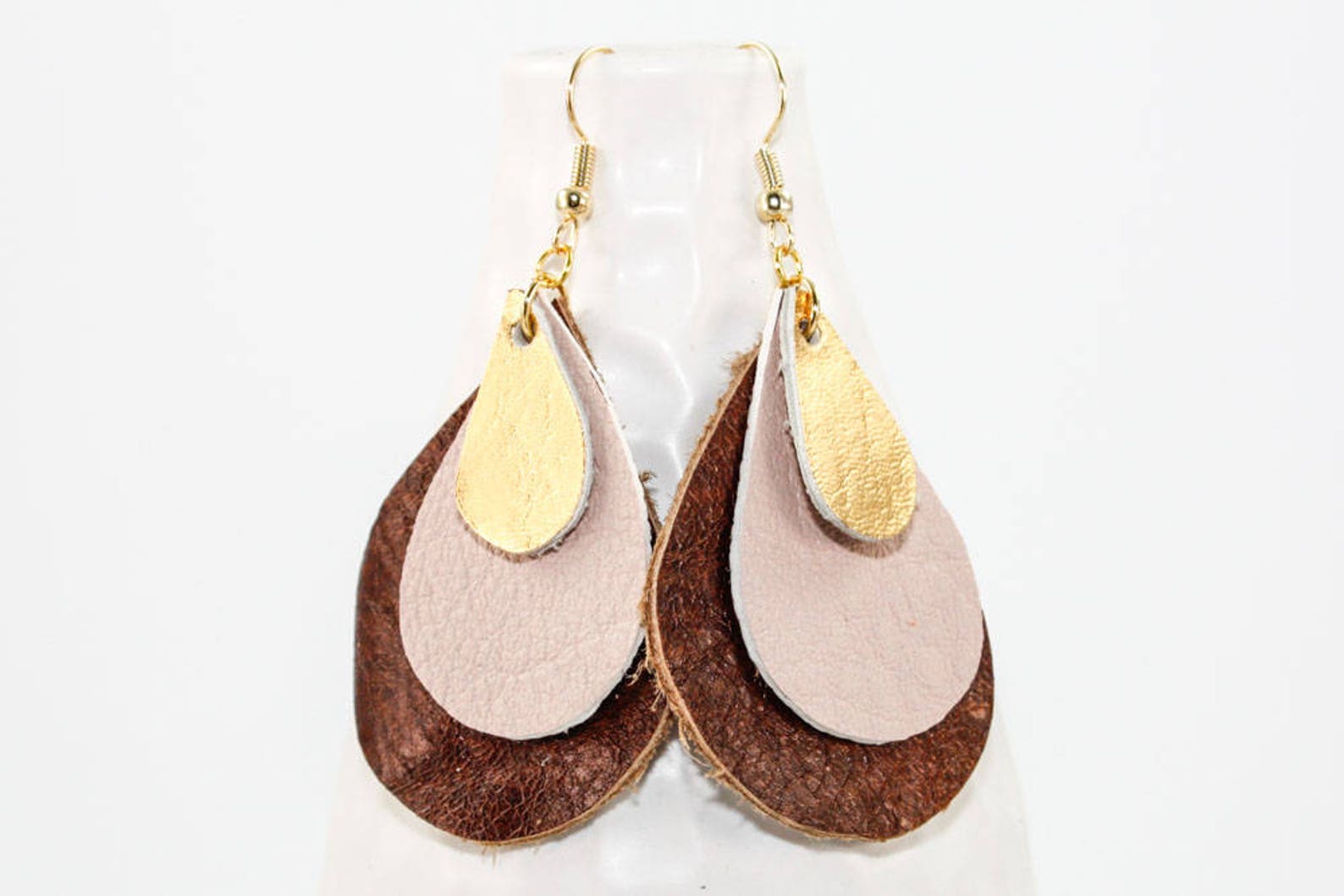 Leather Earrings 3 Layer Teardrop choose Your Color / - Etsy